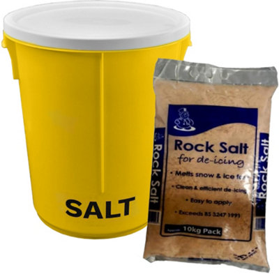 25L Yellow Grit Salt Bin 43cm with Lid and 10kg Brown De-icing Salt for ...