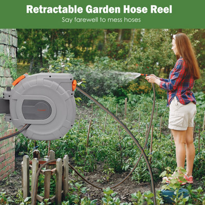 25m Garden Patio Hose Reel Wall Mounted Retractable Auto Rewind Pipe