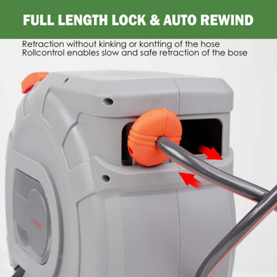 25m Garden Patio Hose Reel Wall Mounted Retractable Auto Rewind Pipe