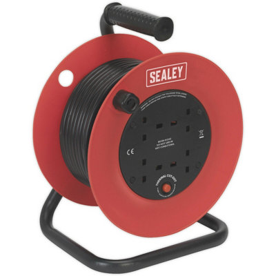 25m Heavy Duty Cable Reel with Thermal Trip - 4 230V Plug Socket ...