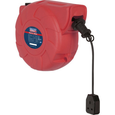 25m Retractable Cable Reel System - 1 x 230V Plug Socket - Pull ...