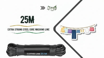 25m Steel Core Outdoor Washing Line Heavy Duty Grey
