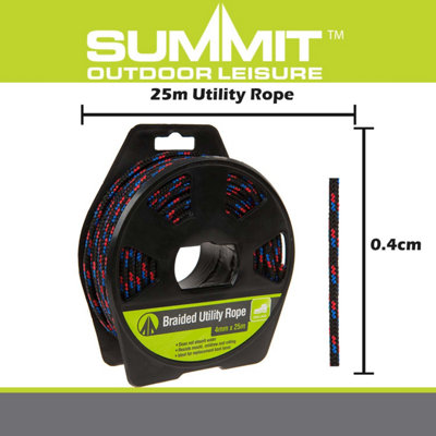 25M Utility Rope With Casing Waterproof Mould Resistant 4mm x 25m Black X 1