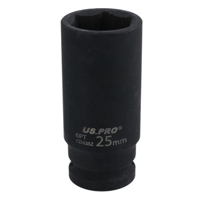25mm 1/2in Drive Deep Metric Impact Impacted Socket 6 Sided Single Hex ...