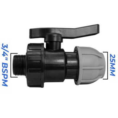 25mm MDPE Compression Valve with 3/4 Inch BSP Male Thread