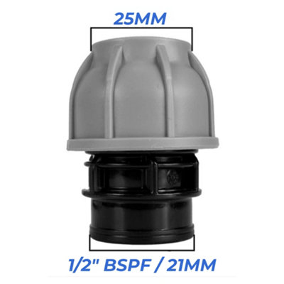 25mm MDPE Straight Compression Adapter with 1/2 Inch BSP Female Thread