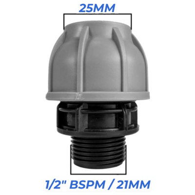 25MM MDPE STRAIGHT COMPRESSION ADAPTER WITH 1/2 INCH BSP MALE THREAD
