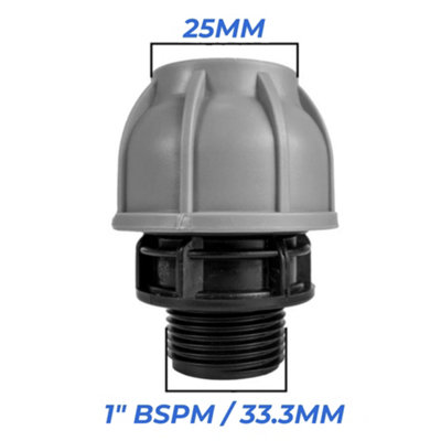 25mm MDPE Straight Compression Adapter with 1-Inch BSP Male Thread