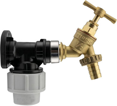 25mm MDPE Wall Plate with Brass Barb Tap for Secure Outdoor Water Supply