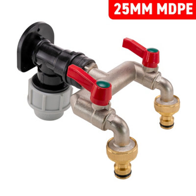25mm MDPE Water Pipe Back/Wall Plate with Metal Two-Way Tap Splitter ...