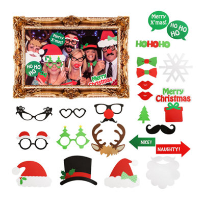 25pc Christmas Novelty Photo booth Selfie Frame & Props Photobooth