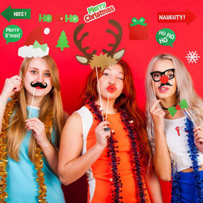 25PC CHRISTMAS NOVELTY PHOTO BOOTH SELFIE FRAME & PROPS PHOTOBOOTH