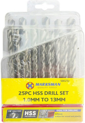 25Pc Hss Dril Set Metal Wood Masonry Brick With Case 1.0Mm - 13Mm