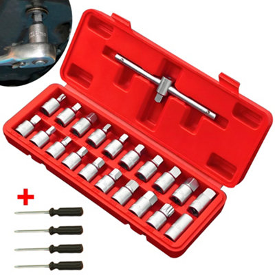 25pc Sump Plug Socket Set & Oil Drain Key Kit for Gearbox & Axle