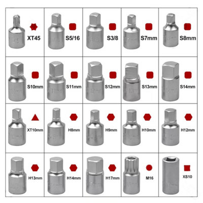 25pc Sump Plug Socket Set & Oil Drain Key Kit for Gearbox & Axle
