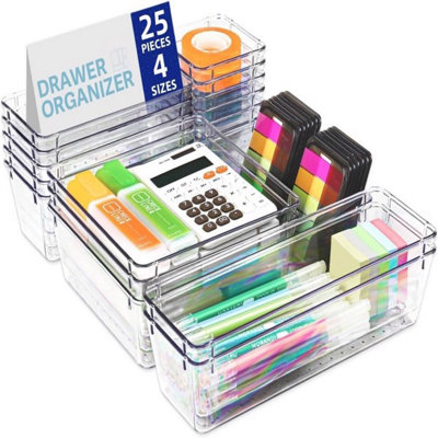25Pcs Draw Organiser Plastic Box Desk Drawer Fridge Trays Makeup ...