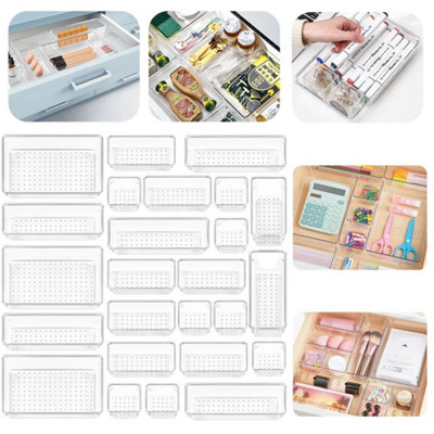 25pcs Drawer Organiser Set Clear Makeup Trays Plastic Desk Drawer ...