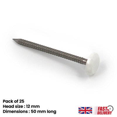 25pk UPVC Panel Pins 50mm Poly Top Pins Nails Plastic Headed Fascia ...