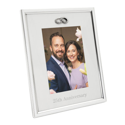 25th Anniversary 5x7 Silver Frame with Diamante Rings
