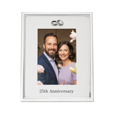 25th Anniversary 5x7 Silver Frame with Diamante Rings