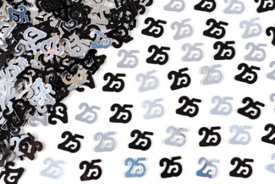 25th Birthday Confetti Black & Silver 4 pack x 14 grams birthday ...
