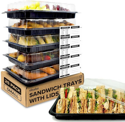 25x Sandwich Platter Trays w/ Lids Buffet & Catering Tray w/ Allergy ...