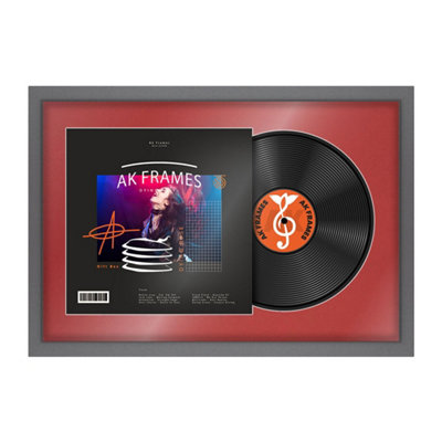 25x17" Dark Grey Modern Vinyl Record Frame With Crimson Mount for 12 ...