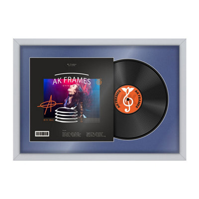 25x17" Silver Sleek Vinyl Record Frame With Blue Mount for 12 Inch LP ...