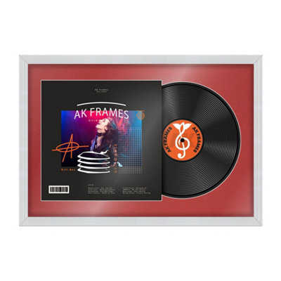 25x17" White Classic Vinyl Record Frame With Crimson Mount for 12 Inch ...