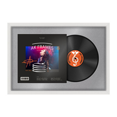 25x17" White Modern Vinyl Record Frame With Mid Grey Mount for 12 Inch ...