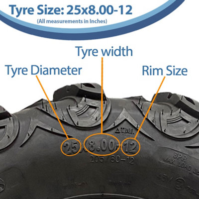 25x8.00-12 ATV Quad Tyre OBOR Mudsling WU05 E-Marked Road Legal 165kg ...