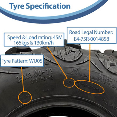 25x8.00-12 ATV Quad Tyre OBOR Mudsling WU05 E-Marked Road Legal 165kg ...