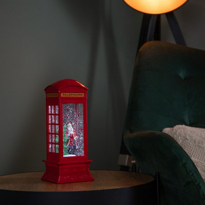 26.5cm Christmas Water Spinner Telephone Box Design with Santa Scene ...