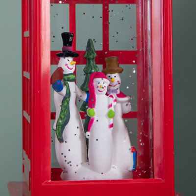 26.5cm Christmas Water Spinner Telephone Box Design with Snowman Scene ...