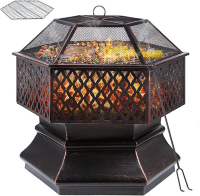 26" Hexagonal Fire Pit Rustic Outdoor Campfire Stoves with Protective ...