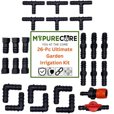26-Pc Ultimate Garden Irrigation Kit 13mm Pipe Connectors Drip System ...