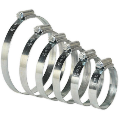 26 Pc Zinc Plated Hose Clip Assortment - 45 to 160mm - External Pressed ...