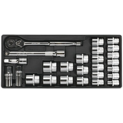26 Piece Premium 1/2 Inch Drive Socket Set with Modular Tool Tray for ...