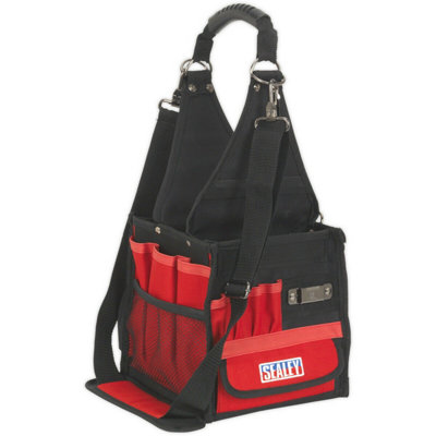 26 POCKET RED TECHNICIANS TOOL BAG - PORTABLE UTILITY CASE 200X220X230MM