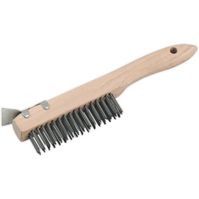 260mm Wooden Wire Brush with Steel Scraper for Effective Rust Removal