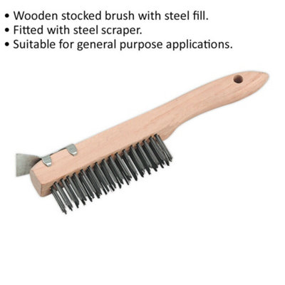 260mm Wooden Wire Brush with Steel Scraper for Effective Rust Removal