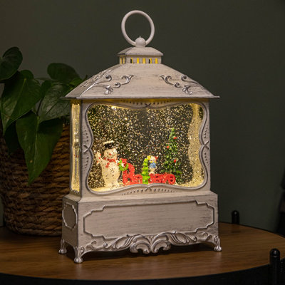 26cm Dual Power White Christmas Glitter Water Spinner with Snowman ...