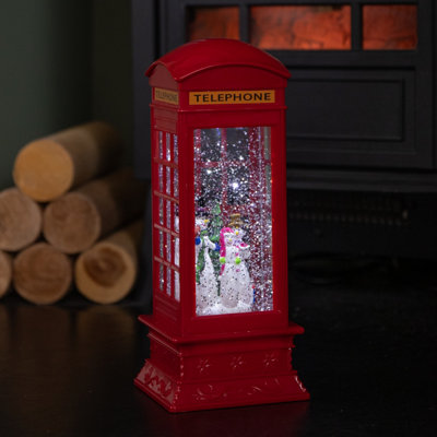 26cm Dual Powered Light up Red Telephone Box Christmas Water Spinner ...