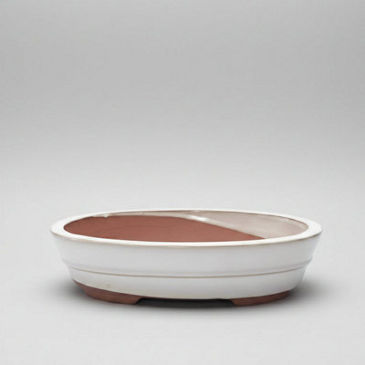 26CM GLAZED BONSAI POT - OVAL - 26CM X 20CM X 6CM - WHITE
