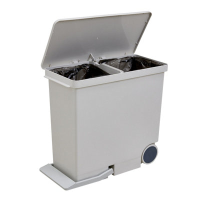 26L Grey Foot-Operated Dry Wet Separation Trash Bin with Lid, 50cm W x ...