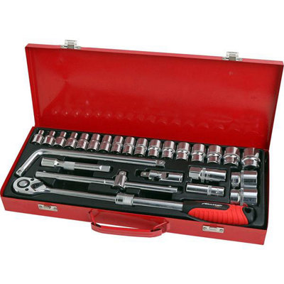 26Pc 1/2" dr Socket Set, Metal Case, Extendable Ratchet (Neilsen CT1339)