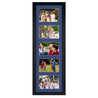 26X8 Black Modern Multi Photo Frame with Blue Mount - Holds 5 Apertures ...