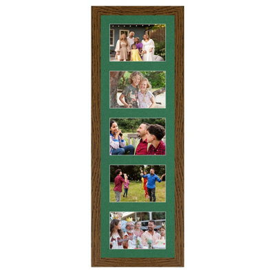 26X8 Dark Oak Modern Multi Photo Frame with Emerald Mount - Holds 5 ...