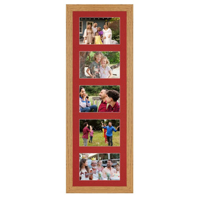 26X8 Oak Modern Multi Photo Frame with Crimson Mount - Holds 5 ...
