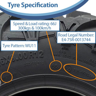 26x9.00R12 (225/75R12) 6ply ATV Tyres OBOR Cornelius 66J Road Legal ...